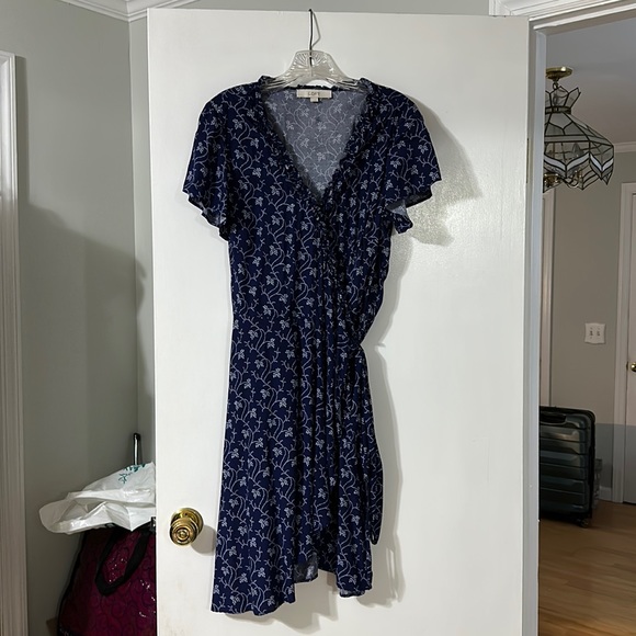 LOFT | Dresses | Loft Navy Blue Wrap Dress With Ruffle Embellishment ...